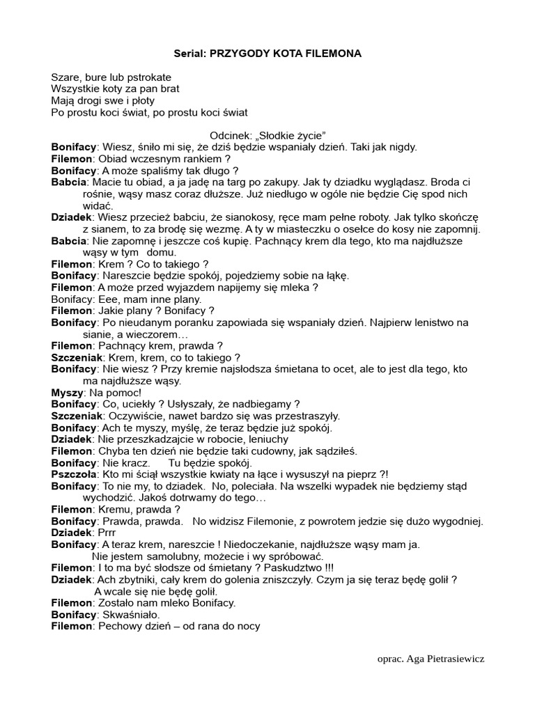 Bajka, Filemon I Bonifacy, Słodkie Życie | PDF
