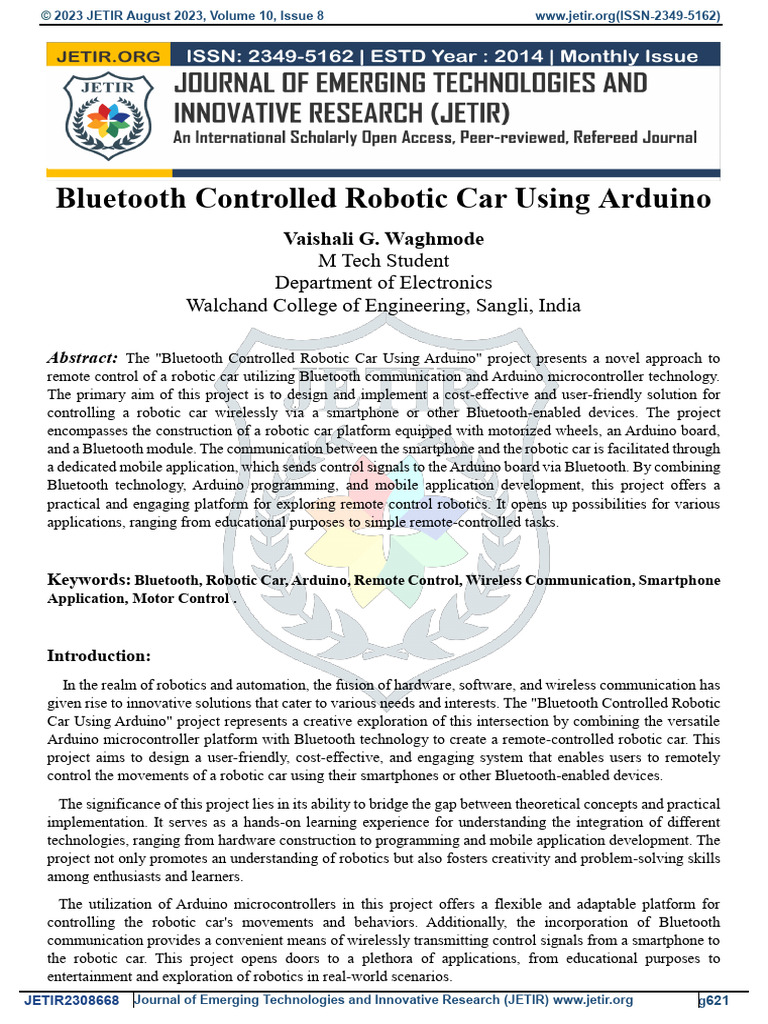 JETIR2308668 | PDF | Robotics | Remote Control