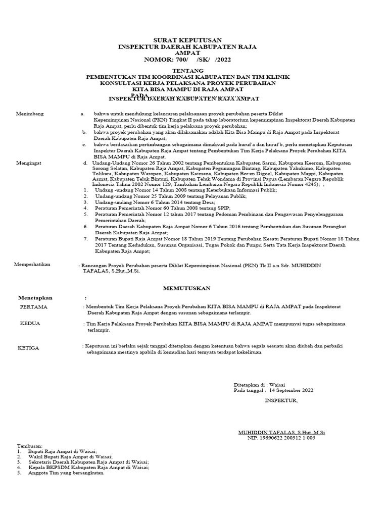 SK KPTA-TIM PROYEK PERUBAHAN Irkab | PDF