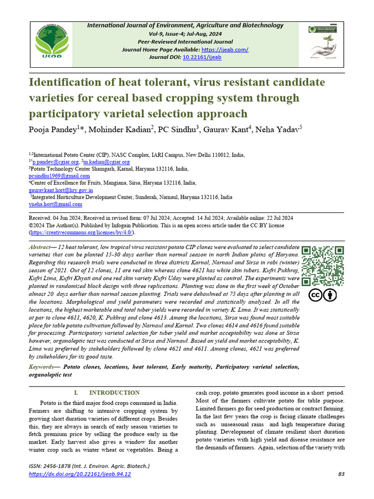 Identification of Heat Tolerant, Virus Resistant Candidate Varieties For Cereal Based Cropping ...
