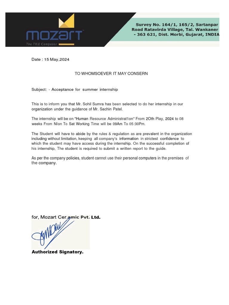 Sahil Offer Letter | PDF | Career & Growth