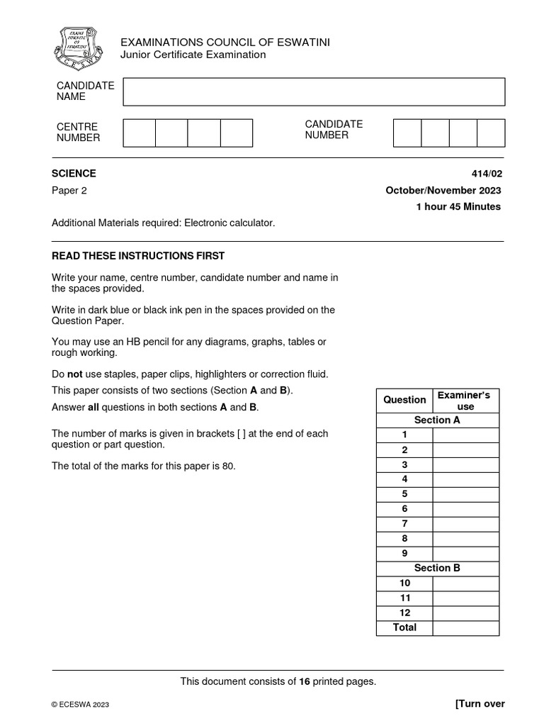 JC Science 2023 Question Paper 2 | PDF | Steel | Kidney