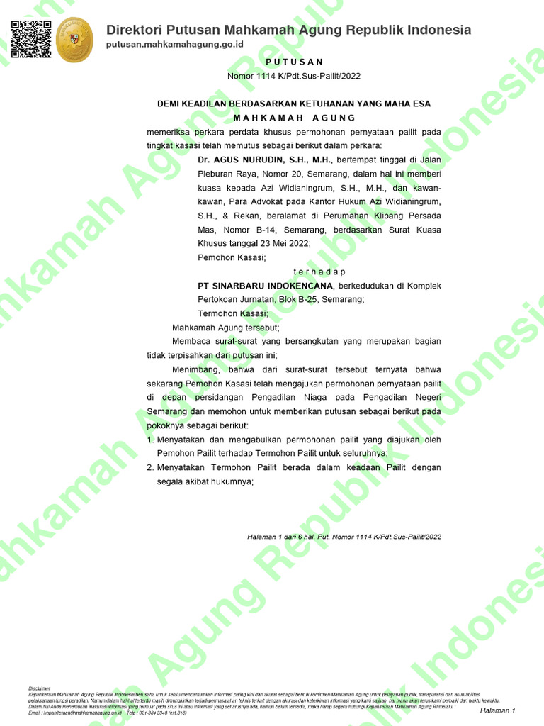Putusan 1114 K PDT - Sus-Pailit 2022 20240723091326 | PDF