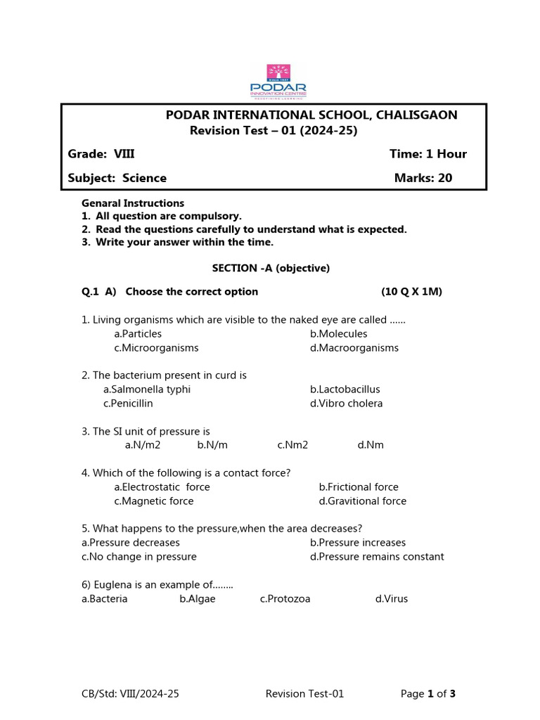 class 8 EVS Revision question paper 2024-25 | Download Free PDF | Force ...