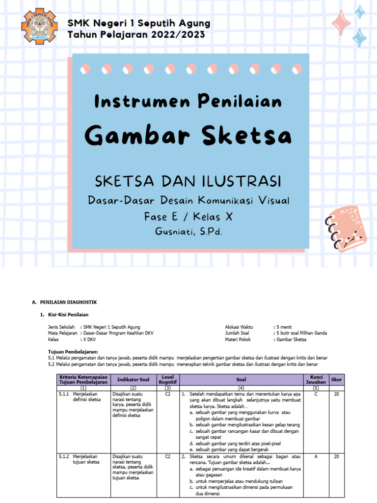 Penilaian Gambar Sketsa DKV Kelas X | PDF