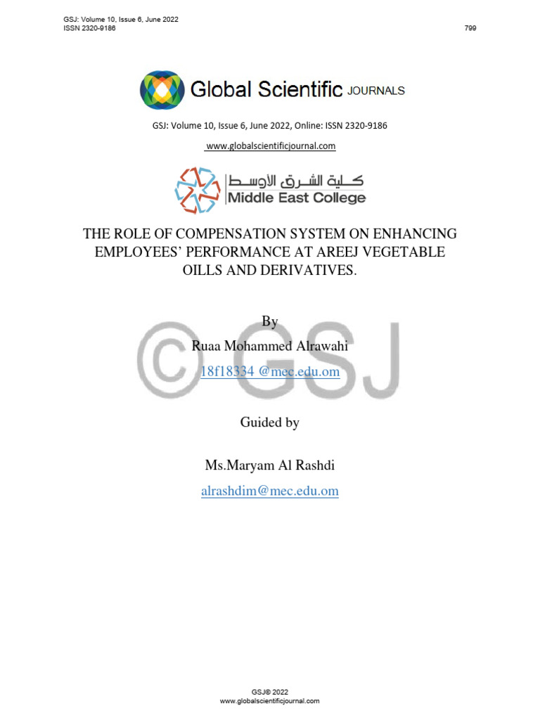 A Project Report On The Role of The Compensation System in Enhancing Employees Performance at ...