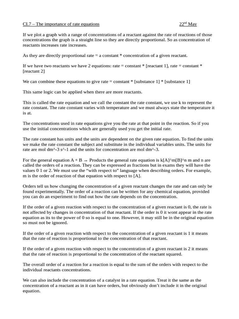 Understanding Rate Equations in Chemistry | PDF | Reaction Rate ...