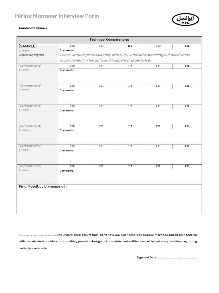Interview Form - Template - MANAGER | PDF