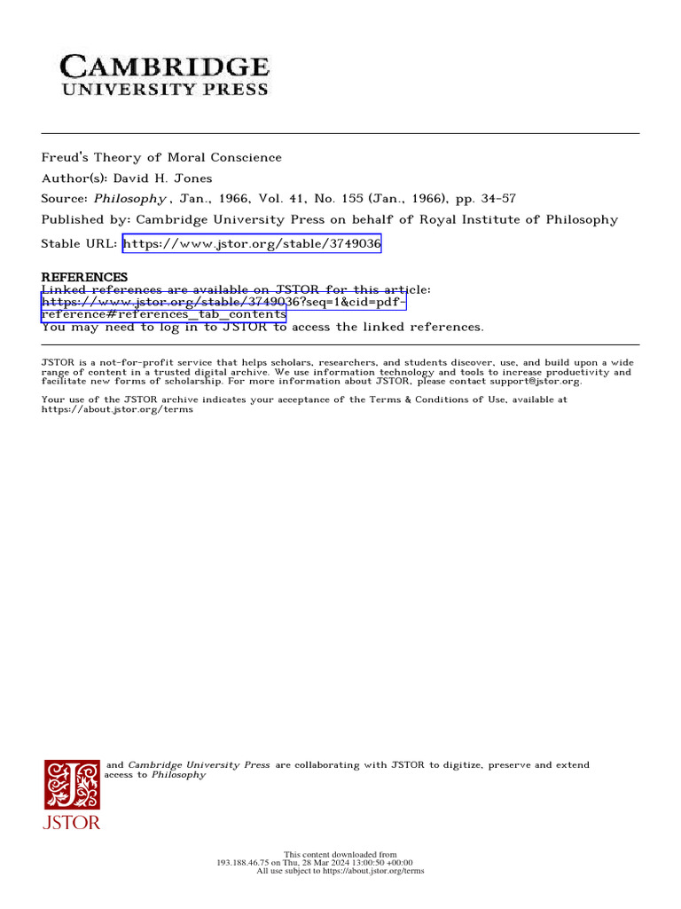 Freud's Theory of Moral Conscience | PDF | Id | Guilt (Emotion)