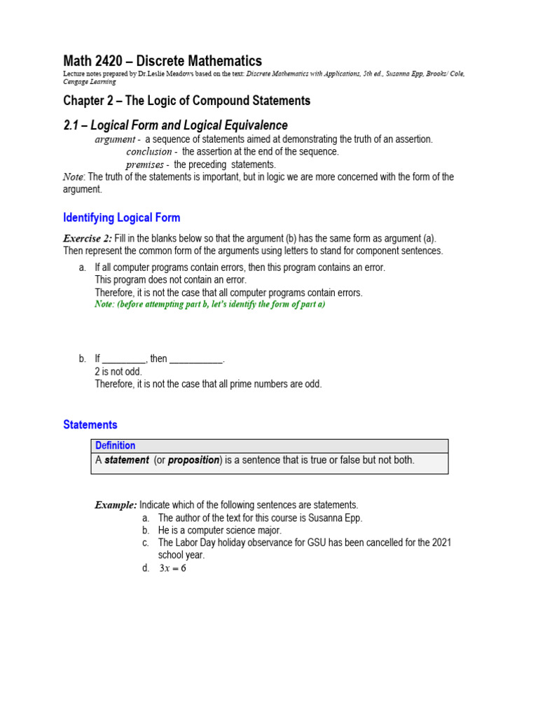 Discrete Math: Logic & Equivalence | PDF | Argument | Logic