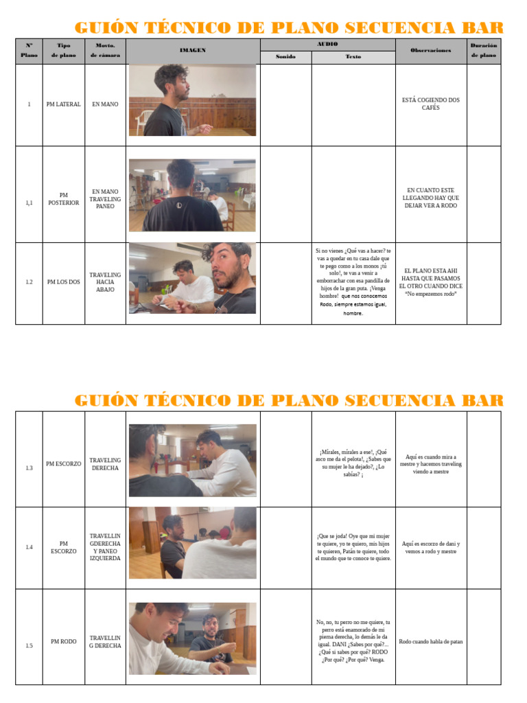 BAR PLANO SECUENCIA Guion Técnico | PDF