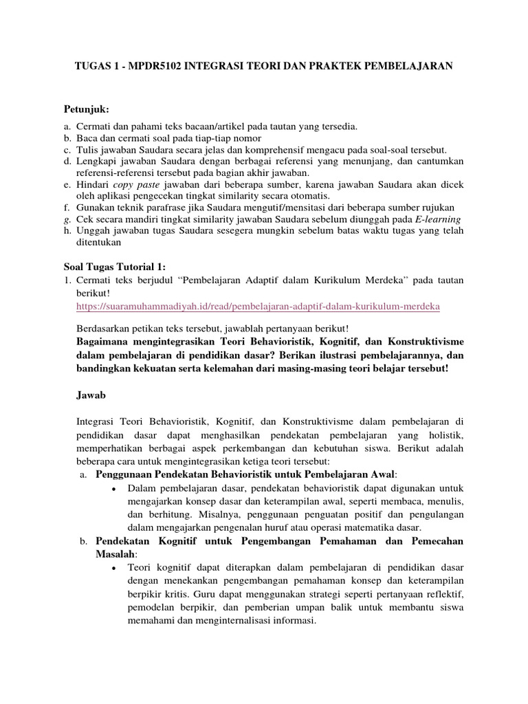 Tugas Tutorial 1 MPDR5102 Integrasi Teori Dan Praktik Pembelajaran | PDF