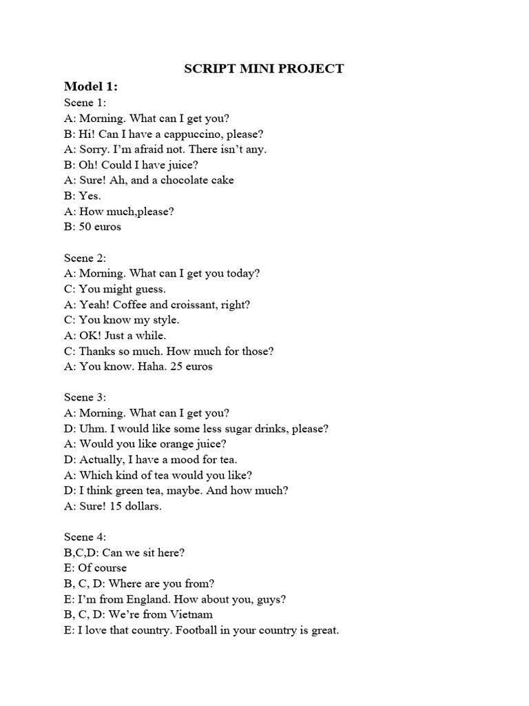 Script Mini Project | PDF | Coffeehouse | Drink