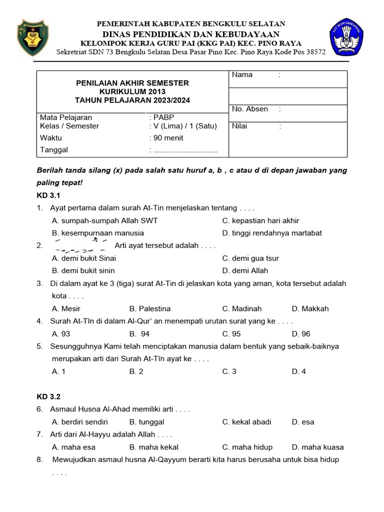 Soal Pas Pabp KLS 5 | PDF