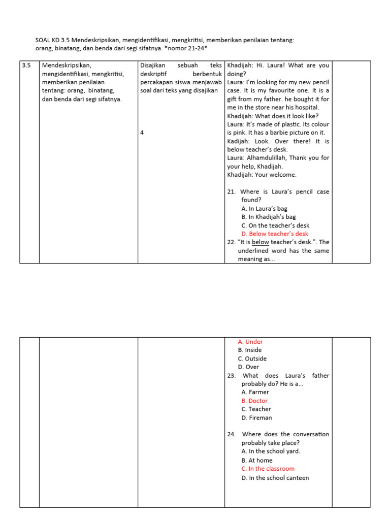 Descriptive Text Quiz Questions 21 24 Pdf