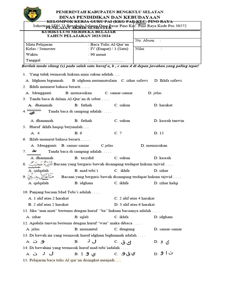 Soal Pas Bta Kelas 4 | PDF