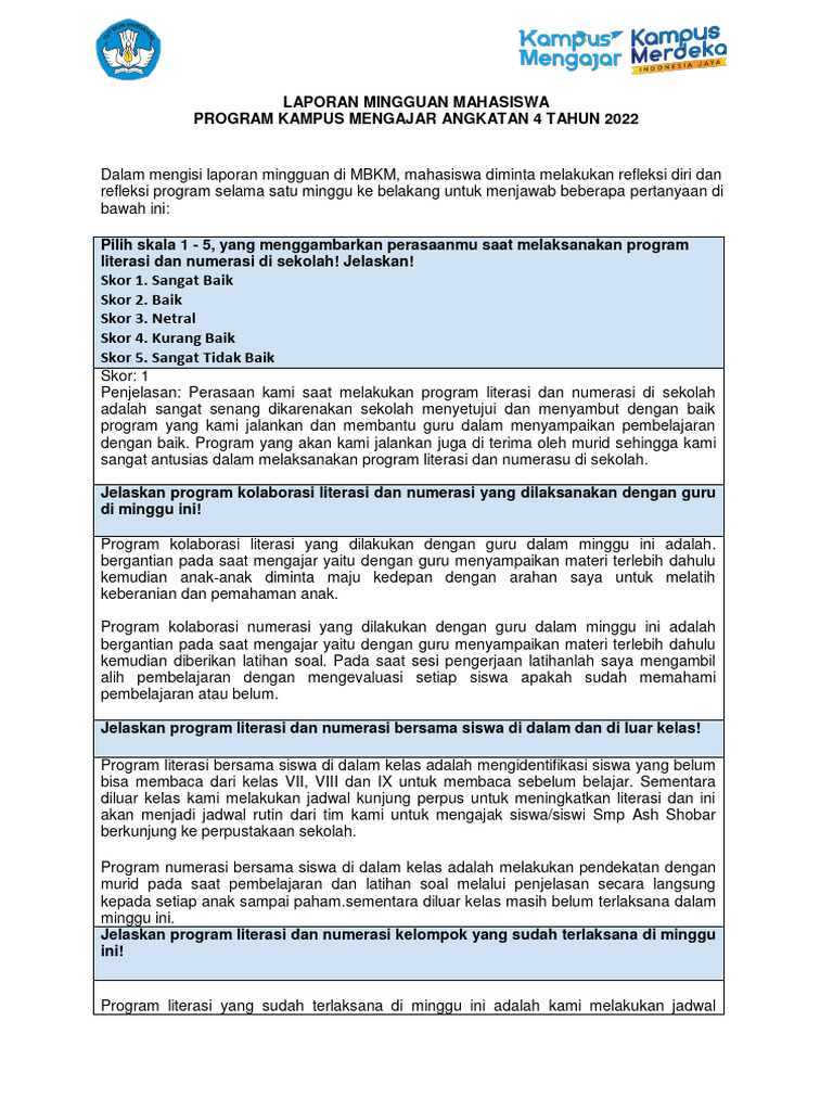 Laporan Minggu Ke-2 Kampus Mengajar | PDF