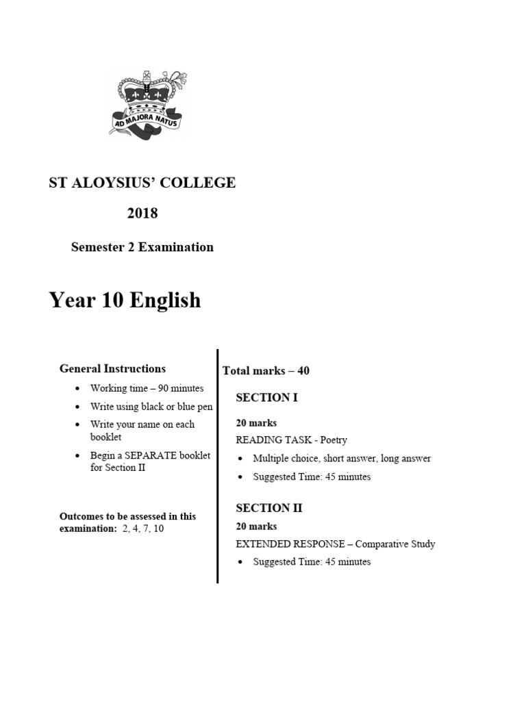 Year 10 English Poetry Exam Guide | PDF | Poetry