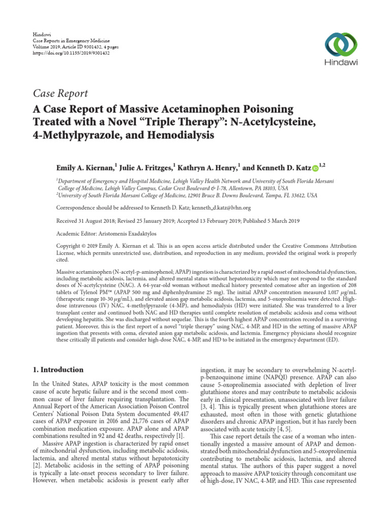 Paracetamol A Case Report Of Massive Acetaminophen Poisoning Pdf