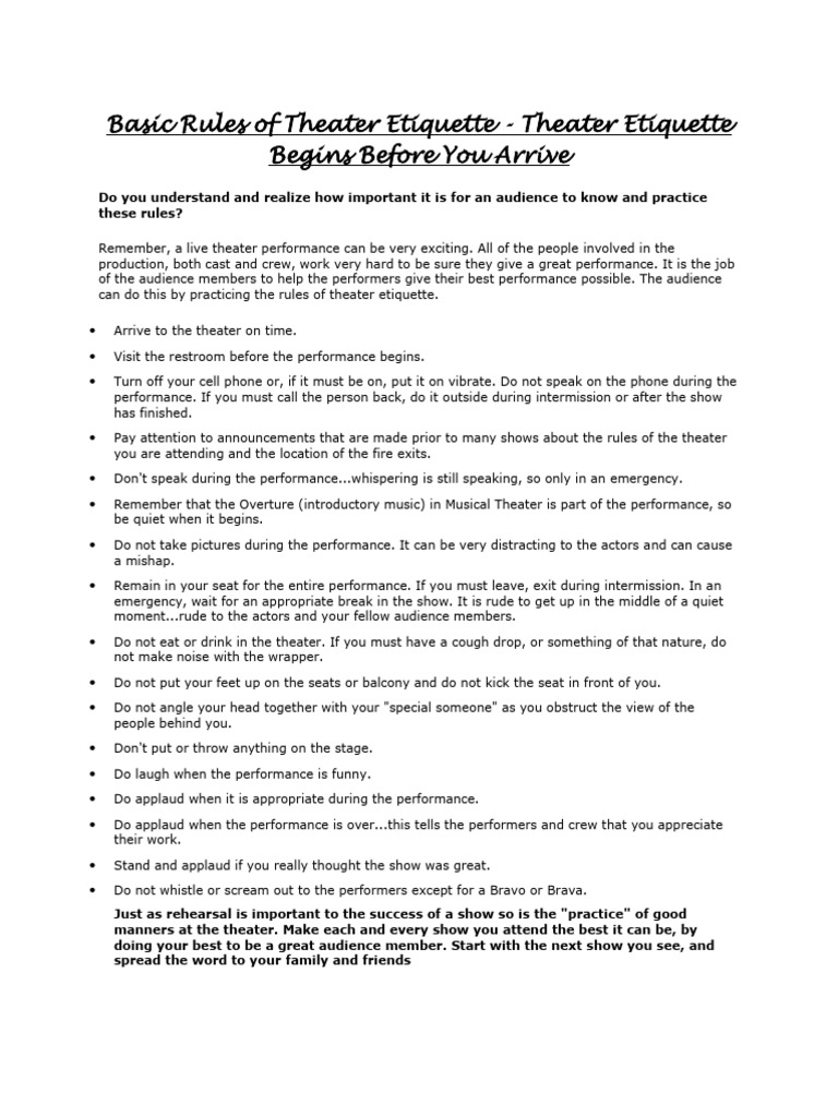 Theater Etiquette: Essential Audience Rules | PDF | Home & Garden | Art