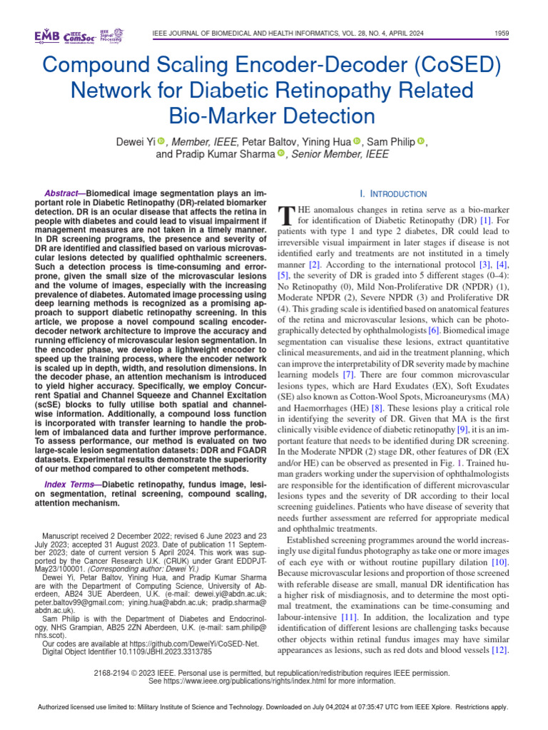 Compound Scaling Encoder-Decoder CoSED Network For Diabetic Retinopathy ...