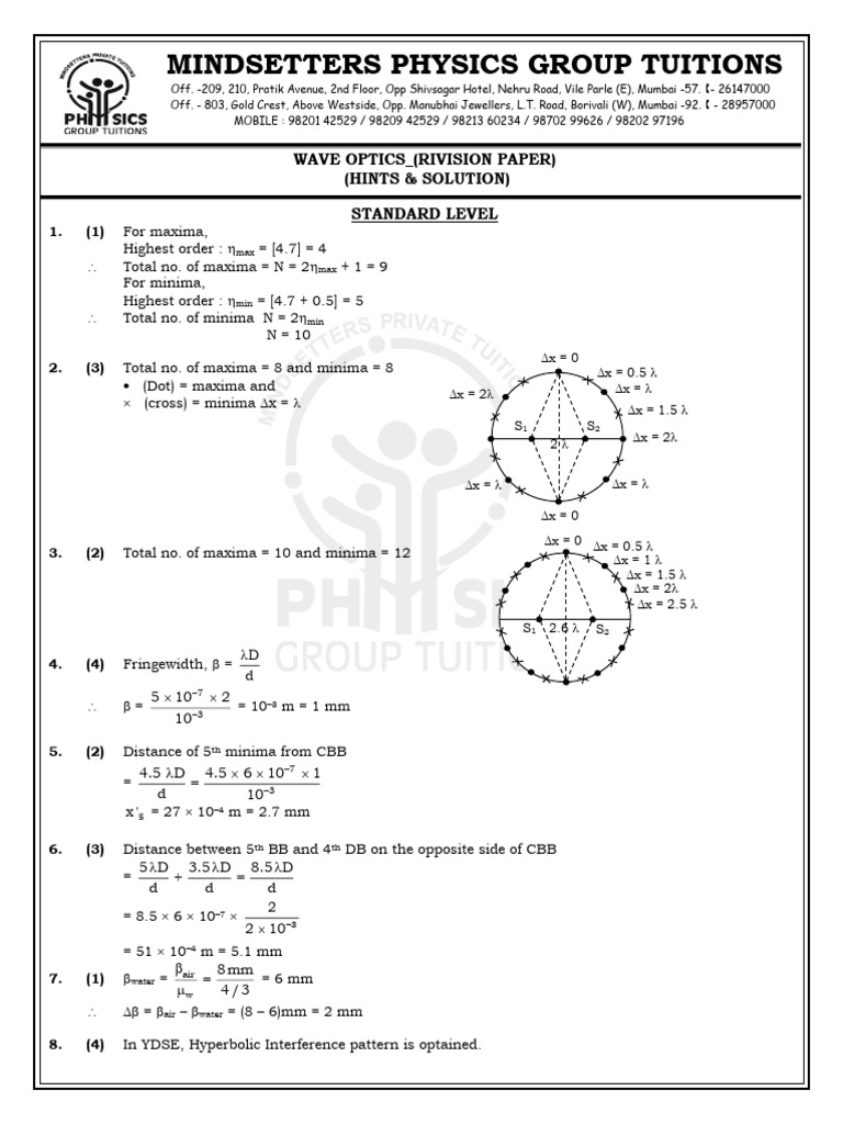 Wave Optics (Revision Paper) - Standard Level + Higher Level ...
