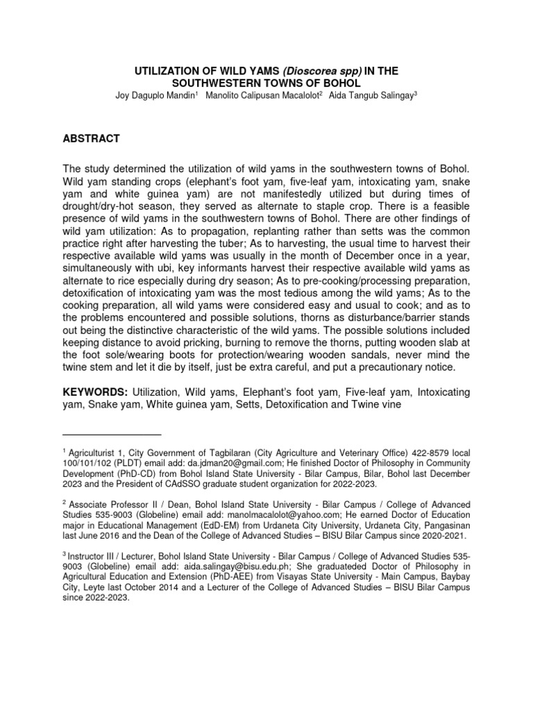 Wild Yam Utilization in Bohol | PDF | Plants