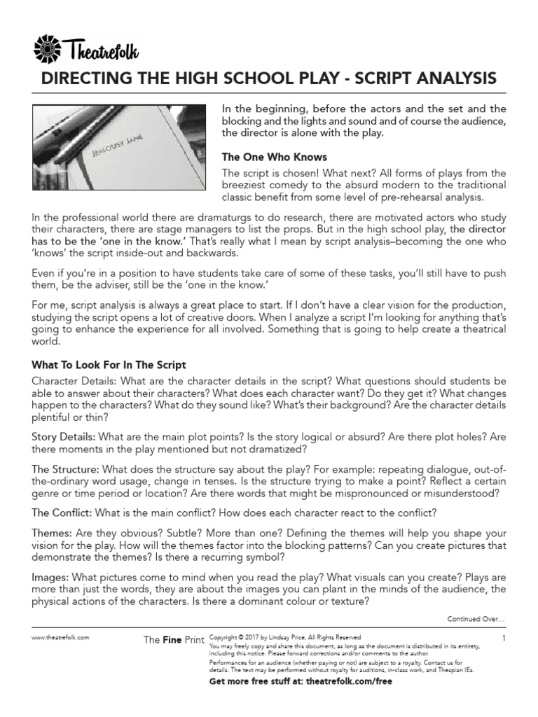 Directing The High School Play Script Analysis | PDF | Experience