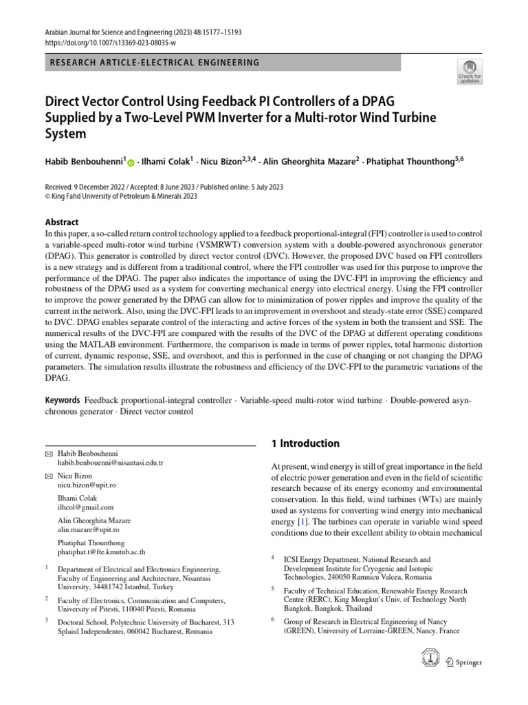 Direct Vector Control Using Feedback PI Controllers of A DPAG Supplied ...