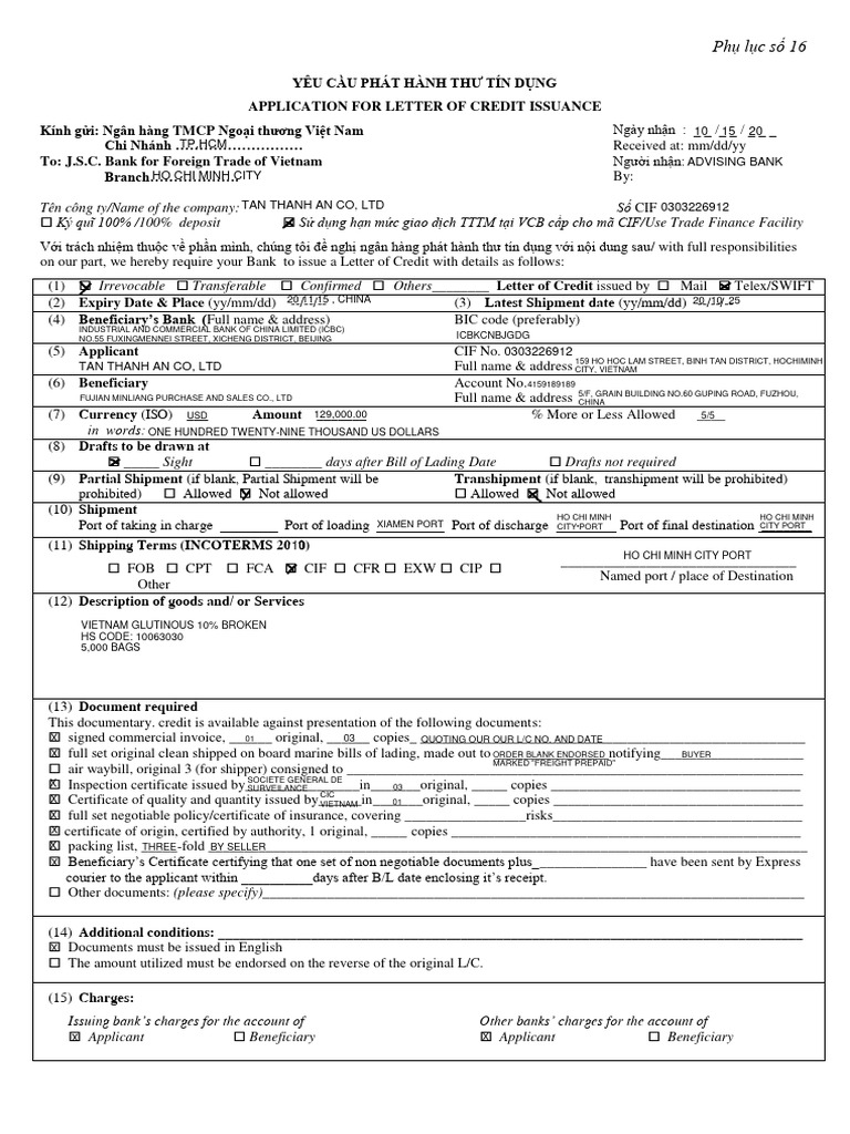 Application For LC Issuance | PDF