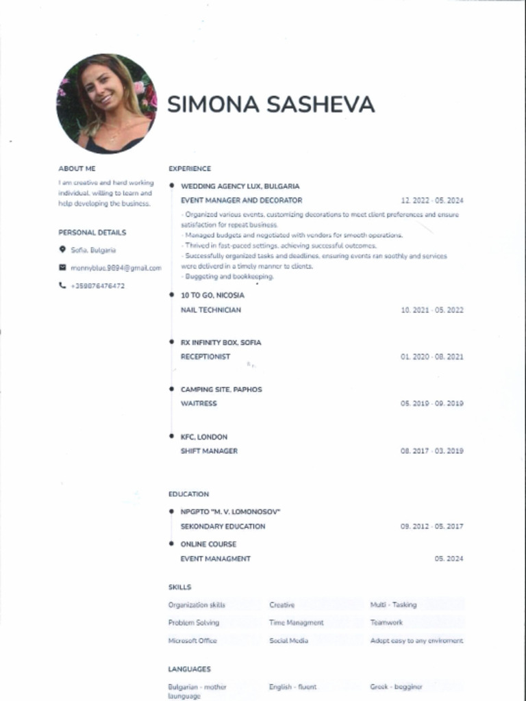 Simona Sasheva CV | PDF