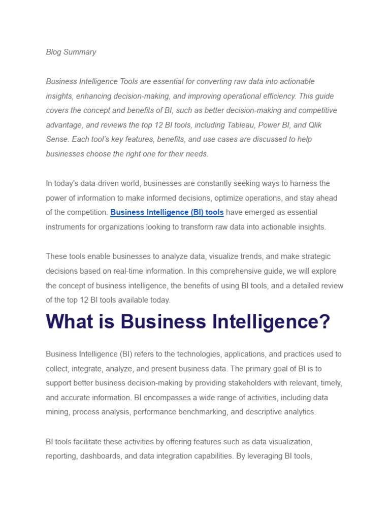 Business Intelligence Tools | Download Free PDF | Business Intelligence | Analytics