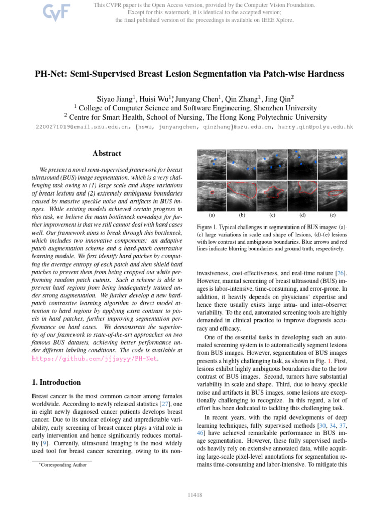 Jiang PH-Net Semi-Supervised Breast Lesion Segmentation Via Patch-Wise Hardness CVPR 2024 Paper ...