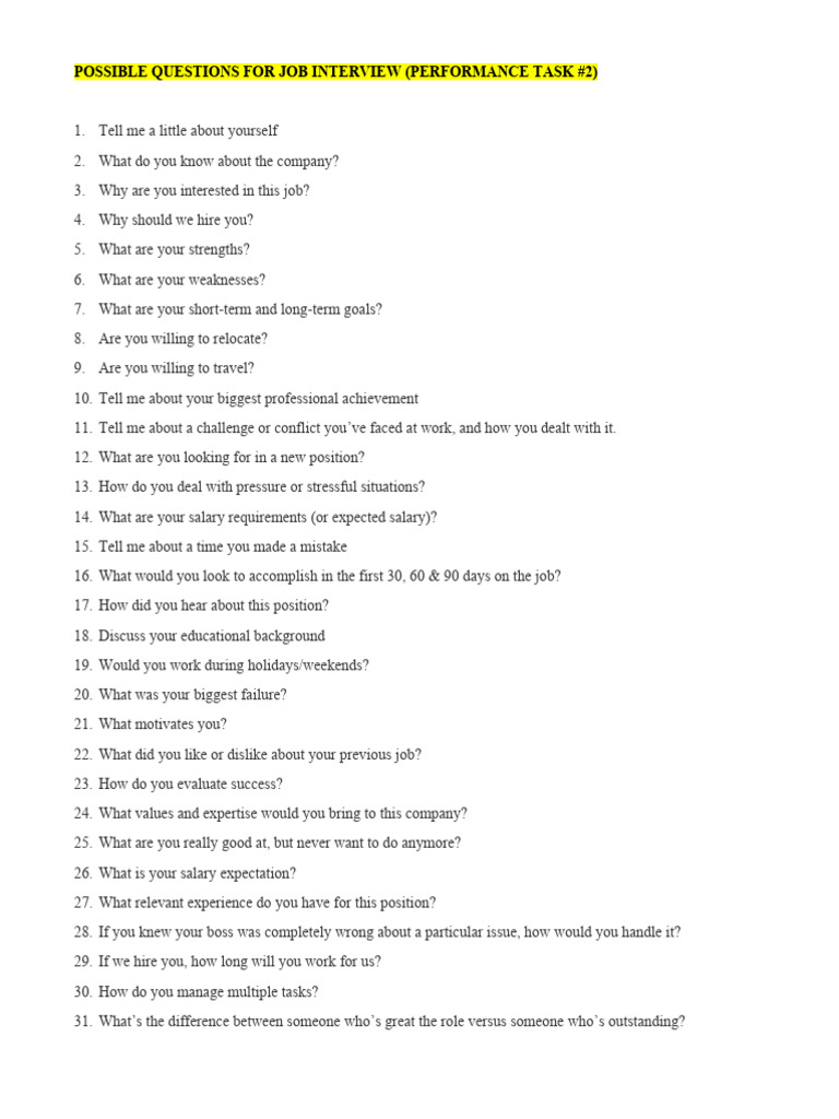 POSSIBLE-QUESTIONS-FOR-JOB-INTERVIEW | PDF