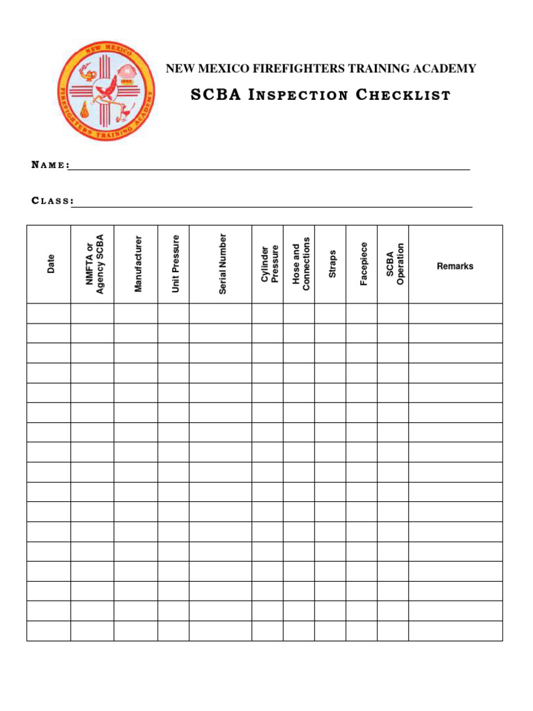 SCBA Inspection Checklist Form | PDF