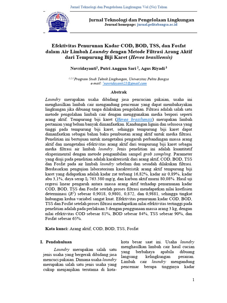 Efektivitas Penurunan Kadar COD, BOD, TSS, Dan Fosfat | PDF | Sains & Matematika