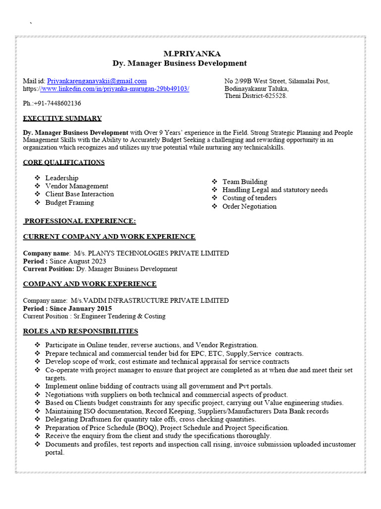 Priyanka Updated Resume | PDF | Procurement | Business