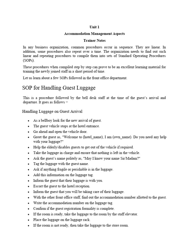 SOP's UNIT 1 | PDF