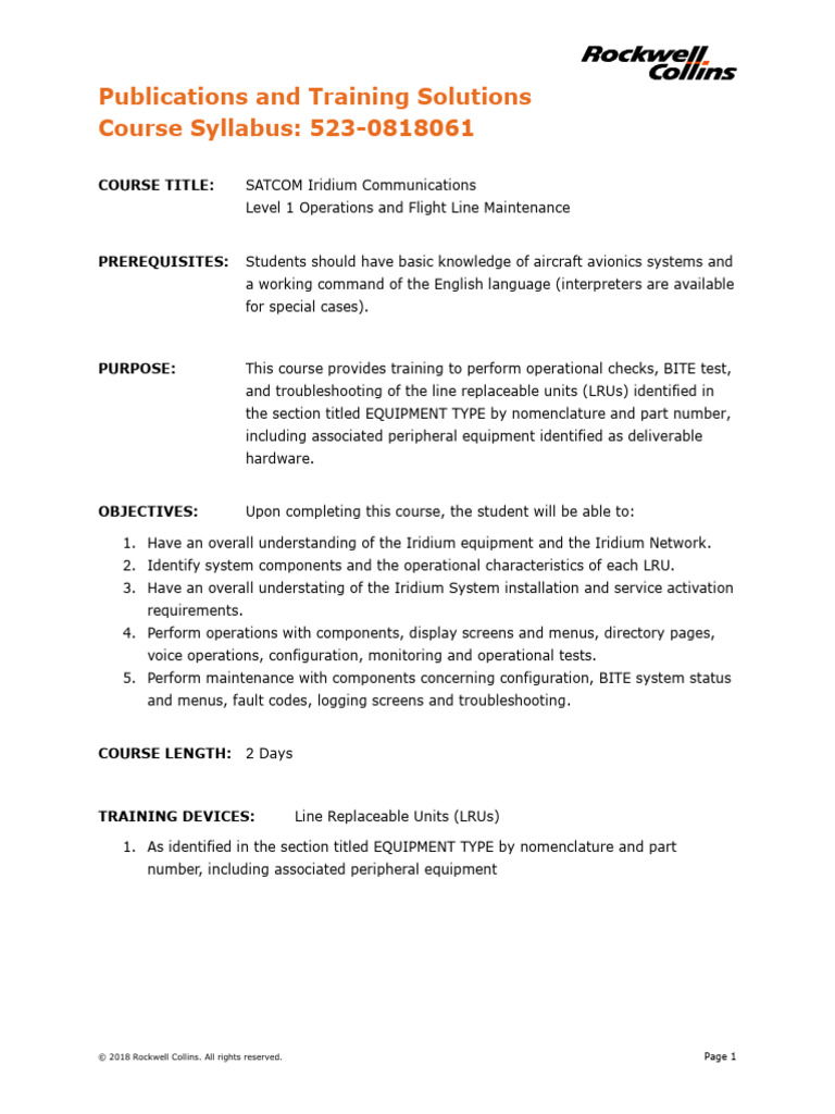 Collins IRT-2110 + IRT-2120 Iridium Receiver Transmitter Training Topcs ...