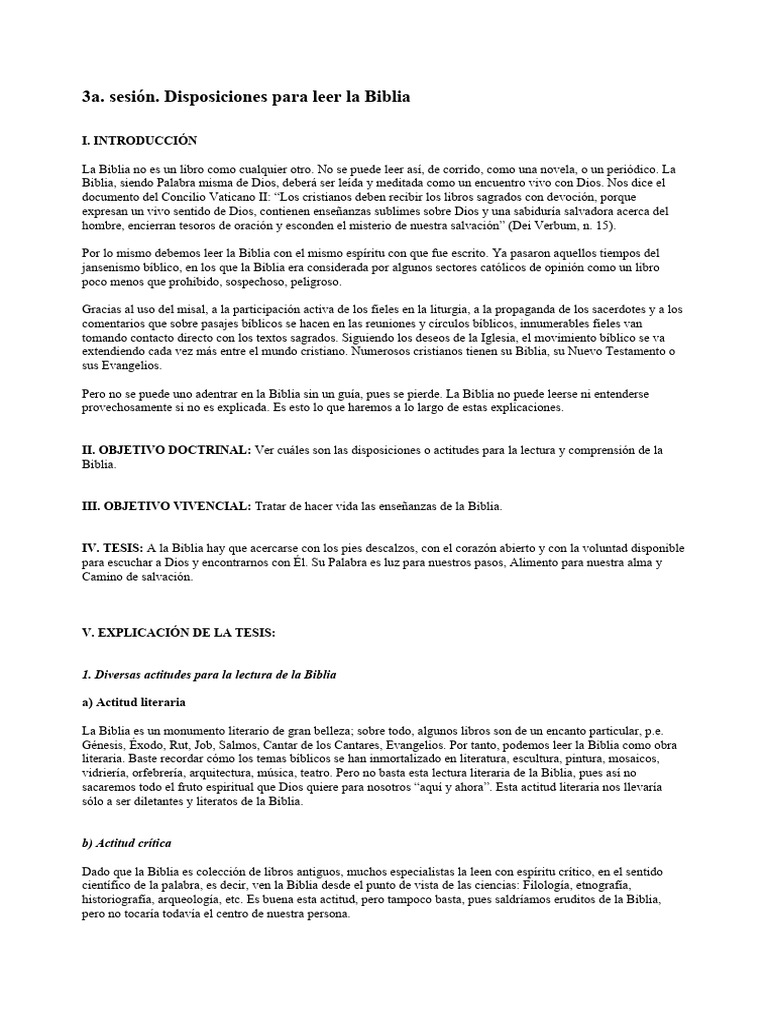 3a. Sesión. Disposiciones para Leer La Biblia | PDF | Biblia | Oración