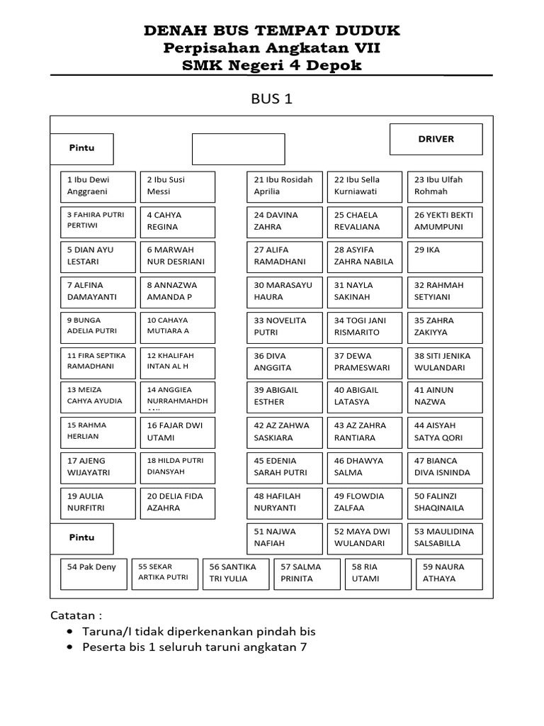 Denah Bus Tempat Duduk - Bandung | PDF