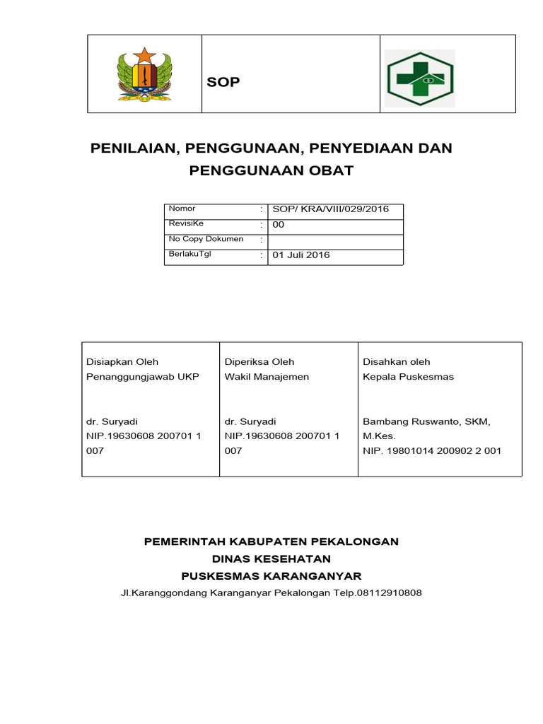 SOP Pengelolaan Obat Puskesmas Karanganyar | PDF