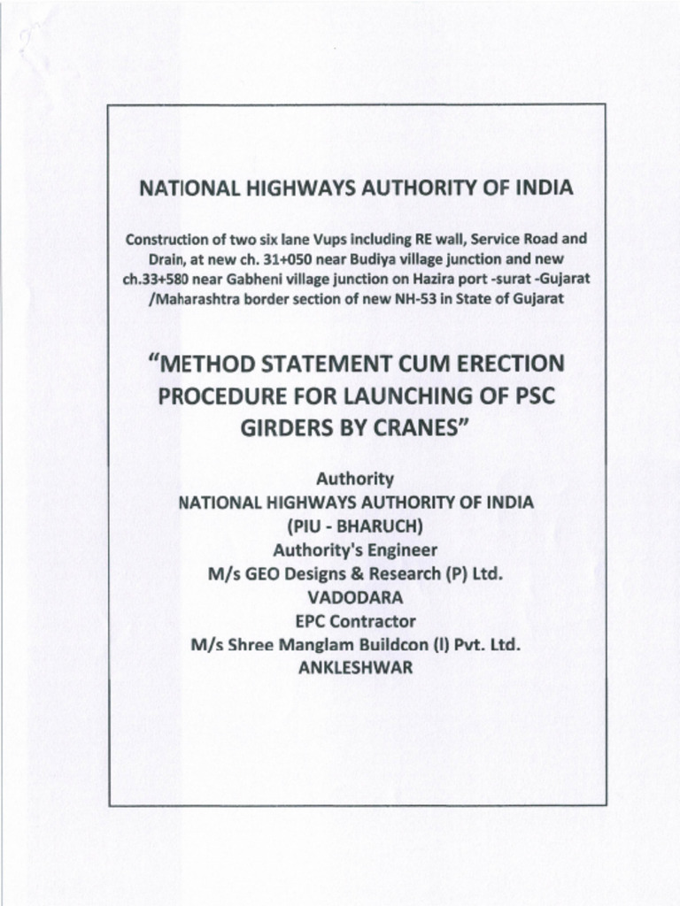 Method Statement For PSC and RCC Girder Launching | PDF