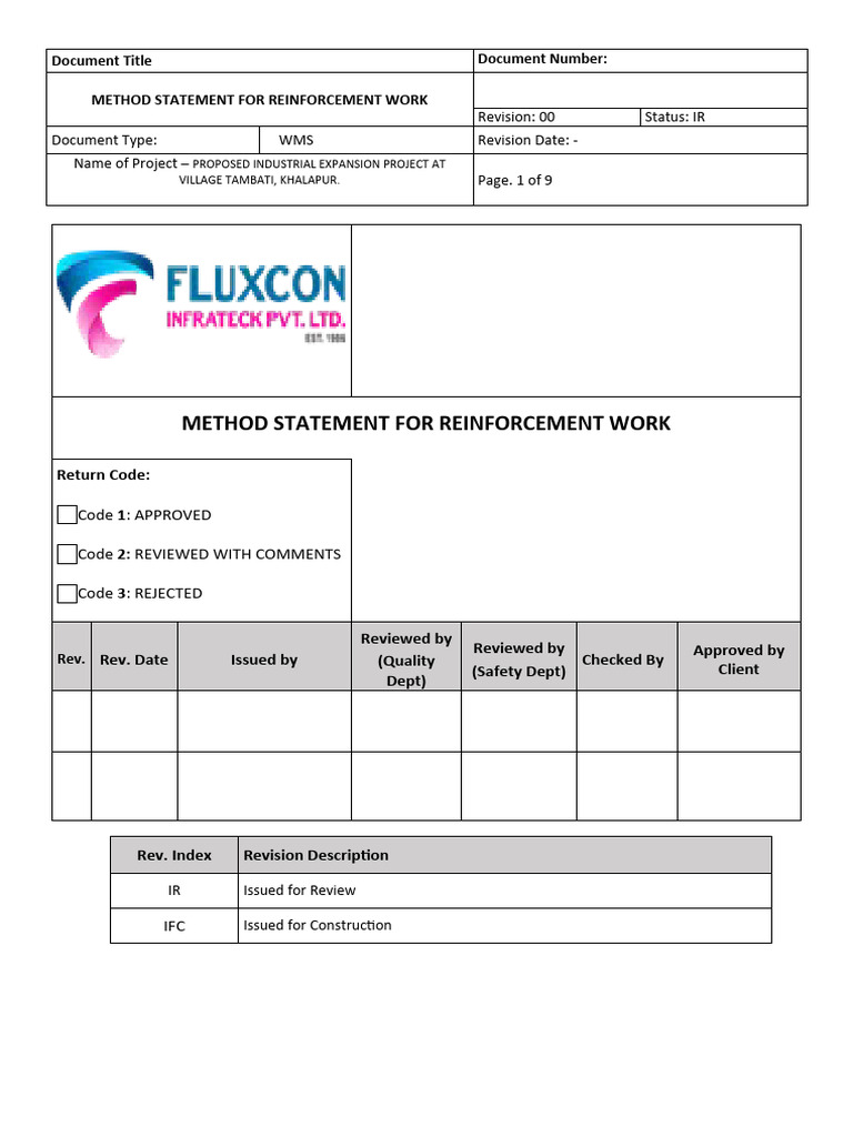 Reinforcement Work Method Statement | PDF | Personal Protective ...