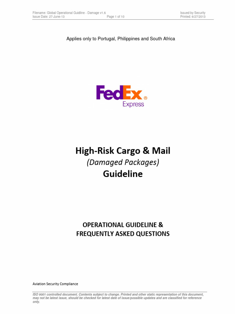High Risk Cargo Global Operational Guidlines - Damage v1 6 (FedEx ...