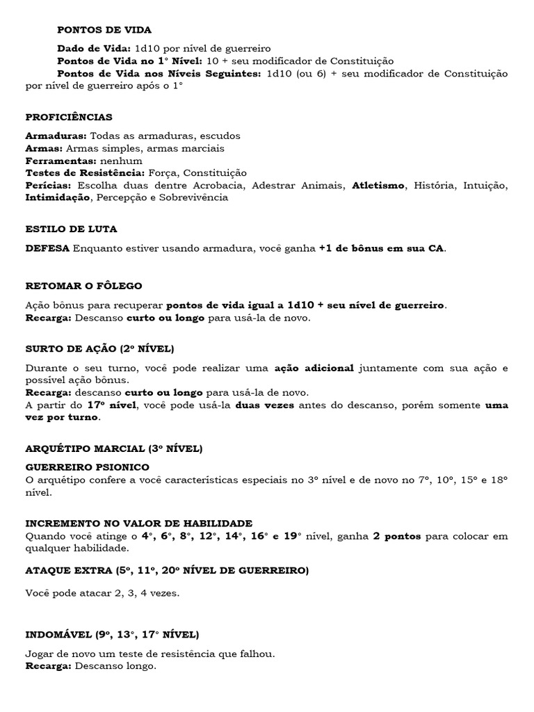 Ficha Aasimar Guerreiro Psionico | PDF