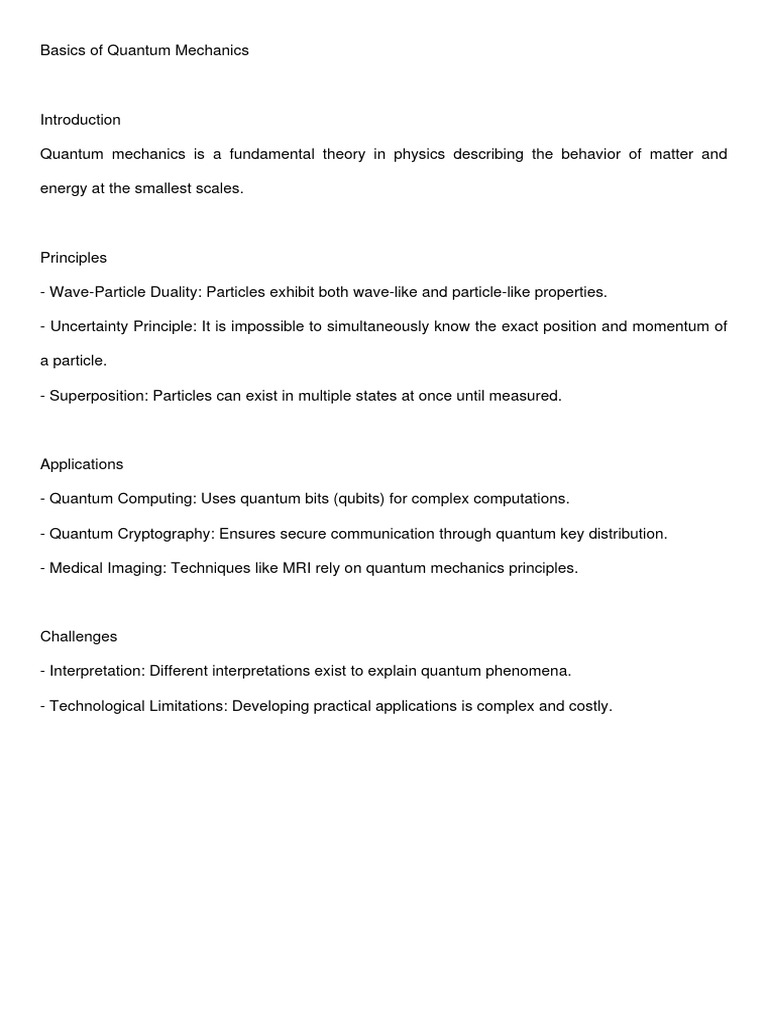 Basics of Quantum Mechanics | PDF