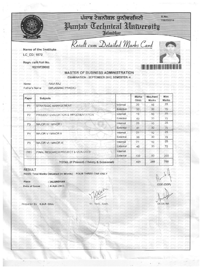 Mba4sem Markscard | PDF