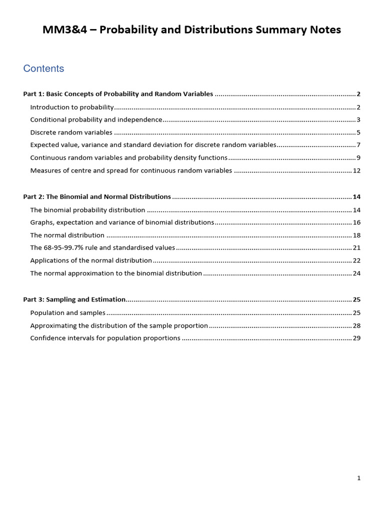 MM3&4 - Probability and Distributions Summary Notes | PDF | Probability ...