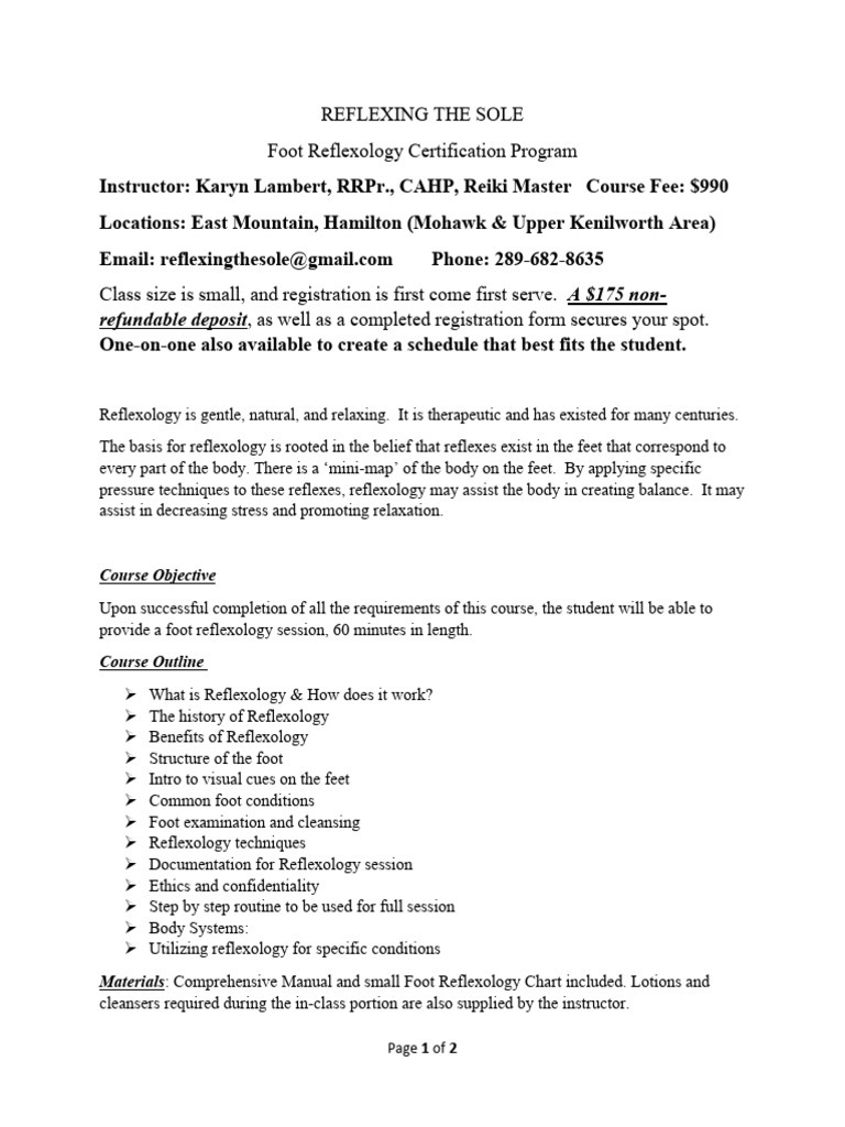 Course Outline Reflexology Pdf Reflexology Certification